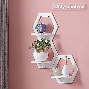 DENPETEC Command Strip Shelf Upgrade White for Wall Drill Free Modern Wall Mount Shelf Universal Small Wall Rack for Security Cameras, Baby Monitors, Home Ornament Storage Hold(Hexagon)