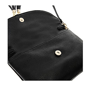 Solene Women's Envelop Clutch Crossbody Bag With Tassels Accent (WU075-Black)