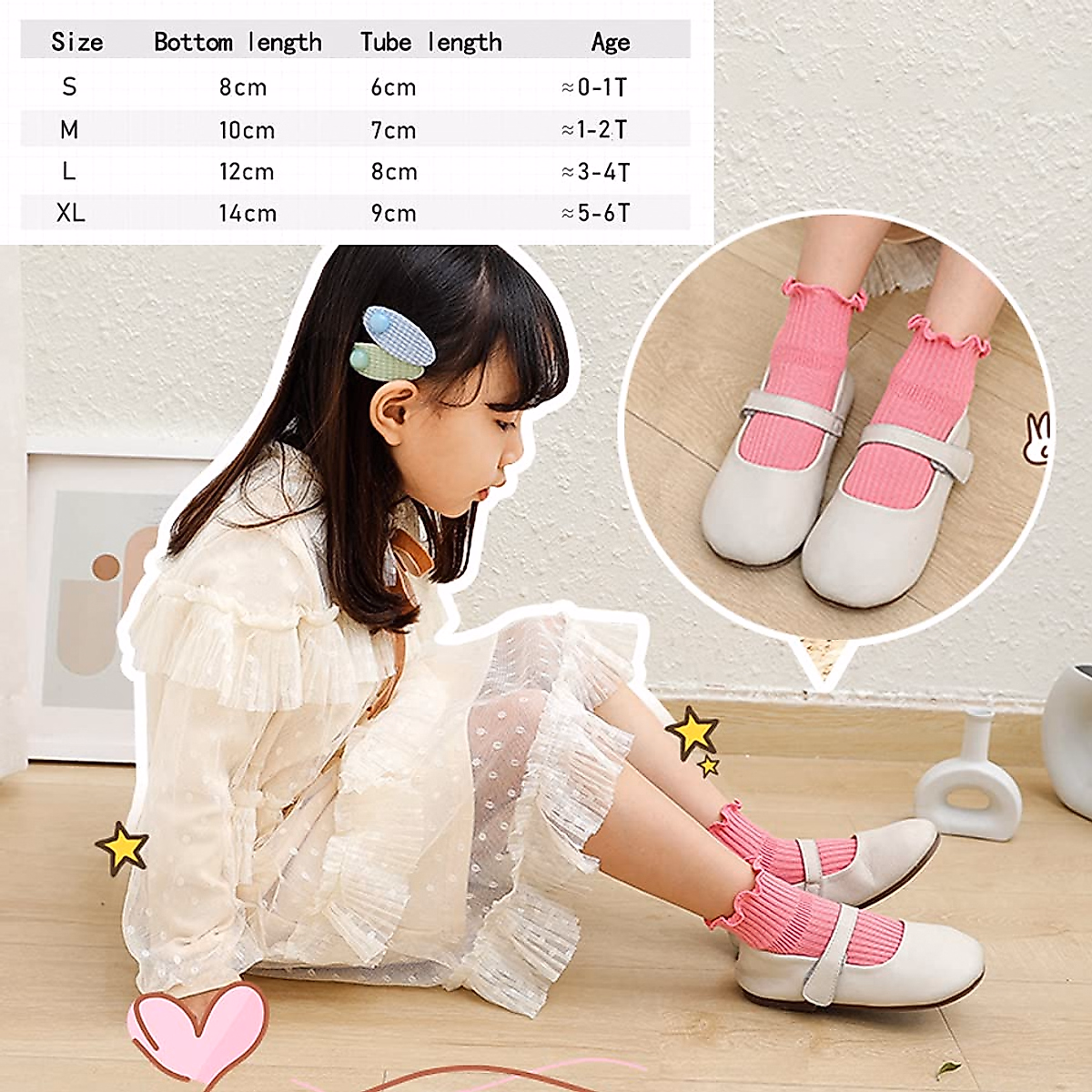 Zumou Toddler Anti Slip Non Skid Socks Little Girls Frilly Ruffle Lace 6 Pairs (1-2T, Frilly 6 Pairs)