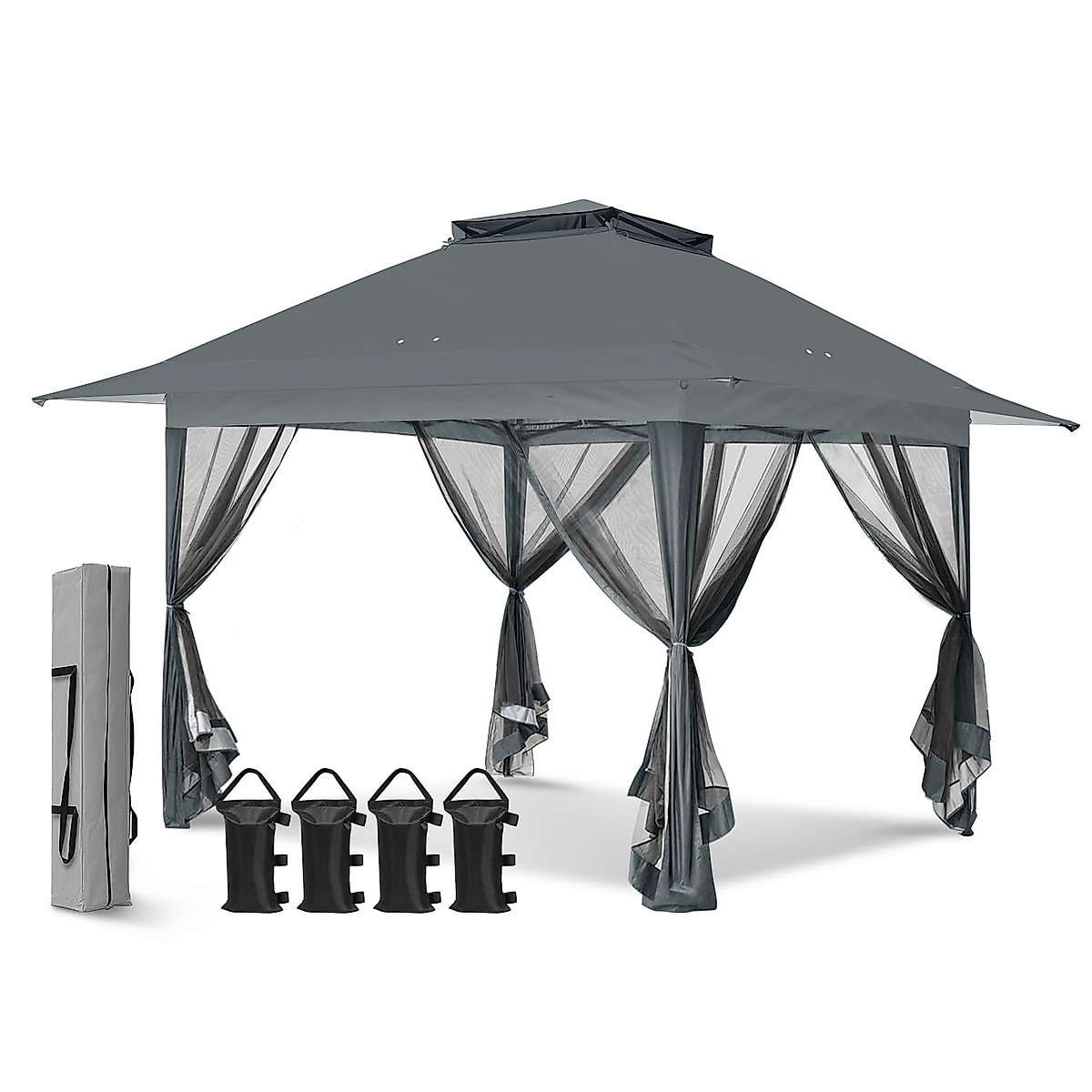 EAGLE PEAK 13x13 Pop Up Gazebo with Mesh Netting, Easy Up Screened Canopy for Patio and Backyard, Easy Set up Outdoor Gazebo (Gray)