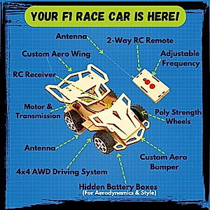 Make It At Home - DIY Build Your Own RC Car Kit - Buildable Model - Wooden Cars to Build & Paint - STEAM & STEM Kits Project - Crafts for Boys Ages 8-12 - Wood Simple Machine for Kids