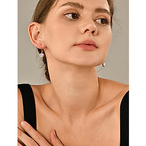 YL Women's Solitaire Dangle Drop Earrings Sterling Silver Heart Leverback Earrings Created Pink Tourmaline Jewelry Gifts