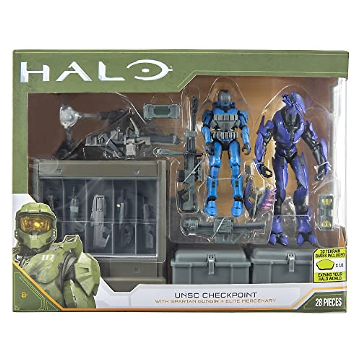 HALO 4” Hero Mission Pack - Spartan Gungnir and Elite Mercenary Action Figures Plus Weapons Infinite Accessories - UNSC Checkpoint