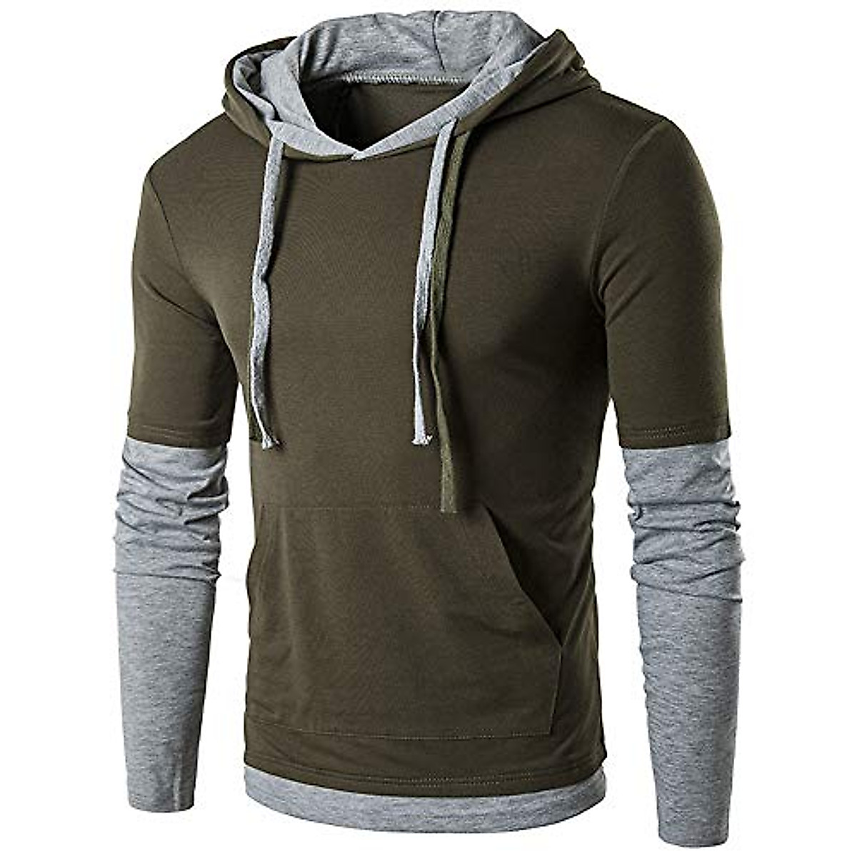 Men's Pullover Winter Workout Thenlian Men's Casual Autumn Winter Long Sleeve Patchwork Hooded Sweatershirt Top(Army Green, XXL)