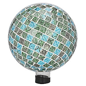 VCUTEKA Gazing Ball, Glass Mosaic Gazing Balls Sphere for Garden Lawn Outdoor Ornament Yard Decorative, Attracts Good Fortune, Red Mirrors, 10-Inch, Green
