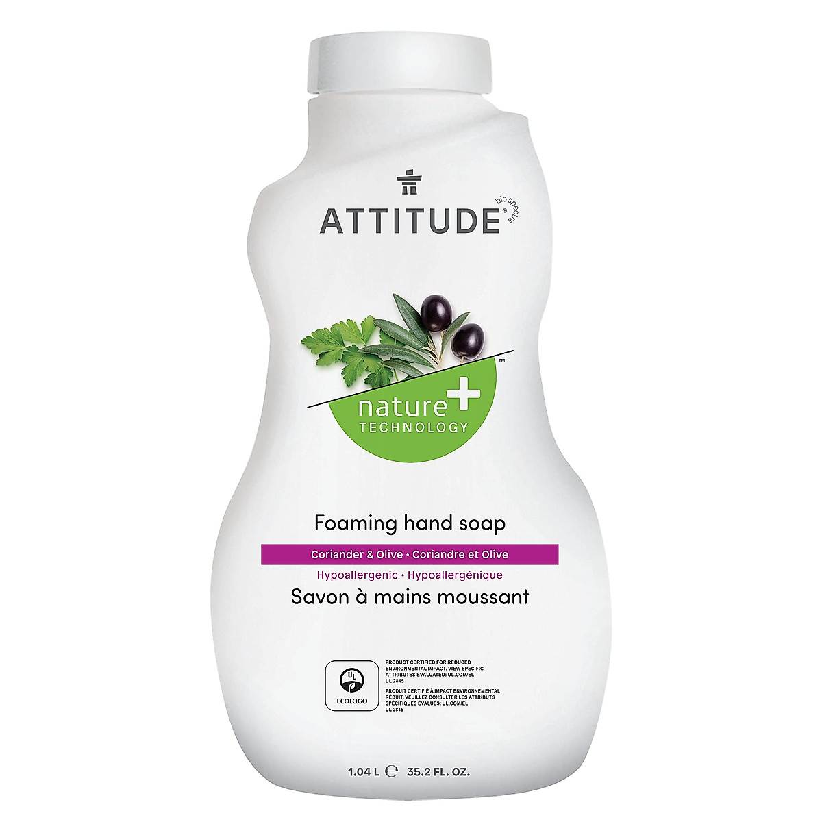 ATTITUDE Foaming Hand Soap, EWG Verified, Plant and Mineral-Based Ingredients, Vegan and Cruelty-free Personal Care Products, Herbal Musk, Bulk Refill, 35.2 Fl Oz