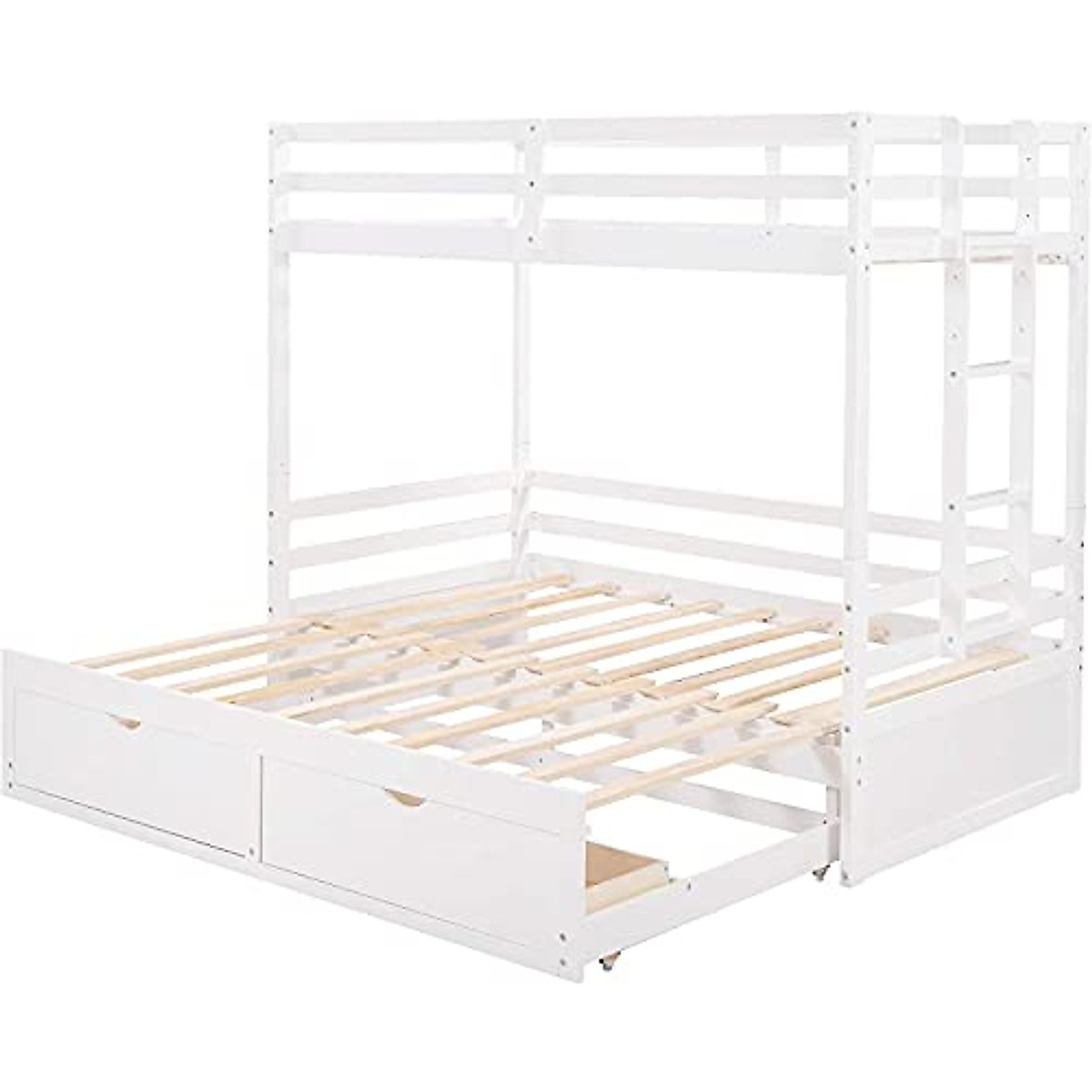 ATH-S Extendable Bunk Bed with Trundle, Wooden Twin Over Twin/Full/King Bunk Bed, Convert Bunk Bed with Storage Drawers (Color : White)