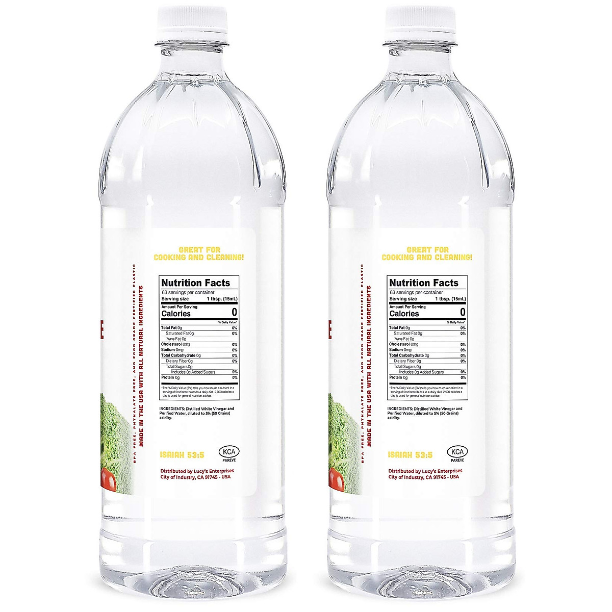 Lucy's Family Owned - Natural Distilled White Vinegar, 32 oz. bottle (Pack of 2) - 5% Acidity