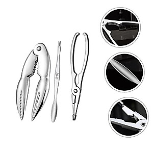 UPKOCH 3pcs Crab Eating Tool Stainless Steel Forks Shears Heavy Duty Oyster Crackers Crab Leg Utensils Seafood Eating Utensils Seafood Utensils Crab Opener Clamp Crab Clamp Crab Leg Clamp