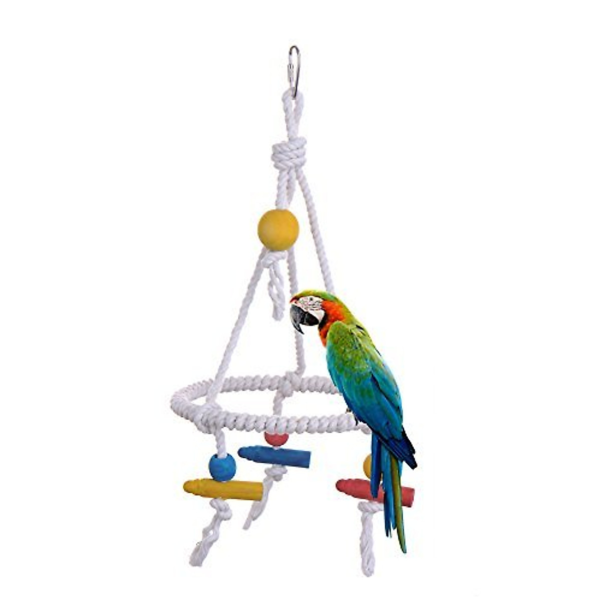 Pet Bird Indoor Toy Swing Hanging Wood Rope Toy Cage Supplies Parrot Parakeet Budgie Cockatiel Hammock Cage Toy Natural Cotton Rope Toy