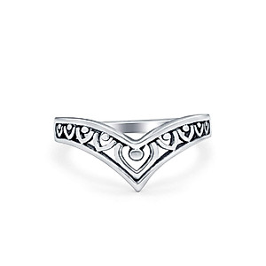 Blue Apple Co. Sterling Silver Size-5 Heart Filigree Petite Thumb Ring Band Chevron Midi V Filigree Solid Round 925 Sterling Silver