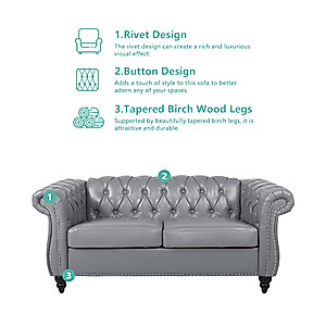 QHITTY Accent Sofa, Chesterfield Loveseat Modern Leather Couch Upholstered Sofa with Tufted Back for Living Room Furniture (Grey)