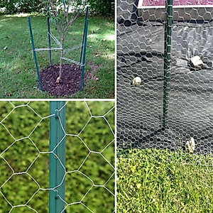 MTB Metal Fence Post Fence U Post Green 4 Feet, Pack of 5, for Garden Wire Fence U-Channel Steel Garden Post Sign Post