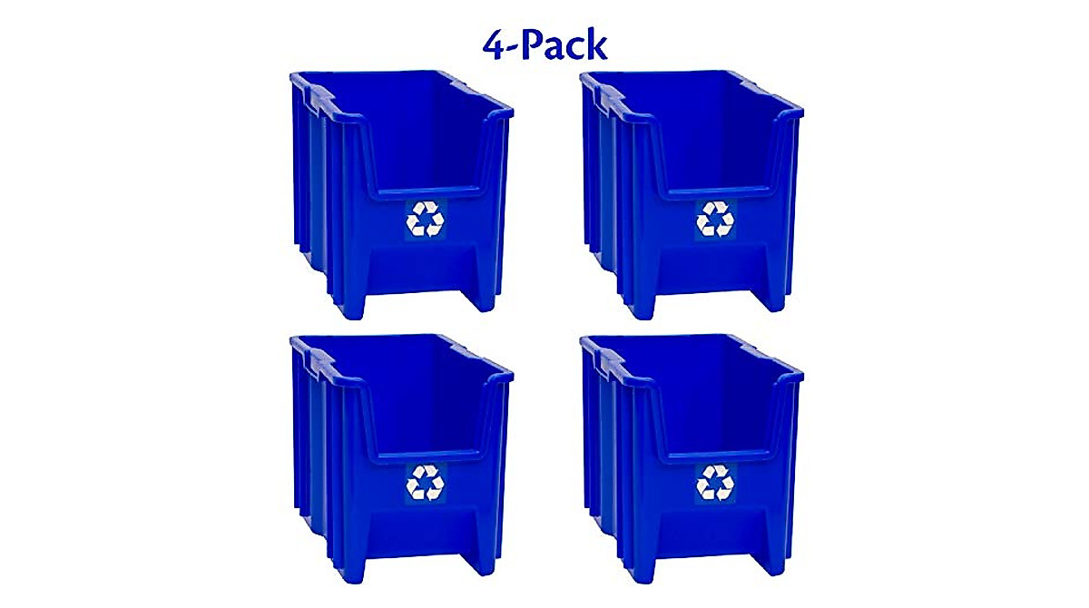 Heavy Duty Stackable Recycling Bins 7 Gallon - 4 Pack Blue