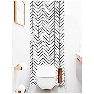 HAOKHOME 96020-1 Boho Stripe Peel and Stick Wallpaper Herringbone Black White Vinyl Self Adhesive Room Decor Contact Paper 17.7in x 9.8ft