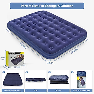 Giftway Queen Camping Air Mattress Inflatable Air Bed - Inflatable Air Mattresses with Flocked Top Foldable Blow Up Bed for Camping Tent/Guest/Travelling - Housewarming Gifts for Women/Men/Kids