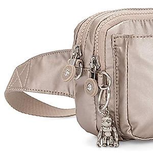 Kipling Women’s Abanu Crossbody Bag, Lightweight, Adjustable Nylon Waist Pack with Multi-Compartment Zip Pockets, Metallic Glow, One Size