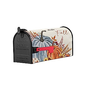 Hello Fall Magnetic Mailbox Cover Oversized 21"x25.5" Rustic Orange Blue Pumpkims Leaves Flowers Thanksgiving Post Box Cover Mailbox Wraps Post Letter Box Cover for Holiday Garden Yard Outdoor Decor