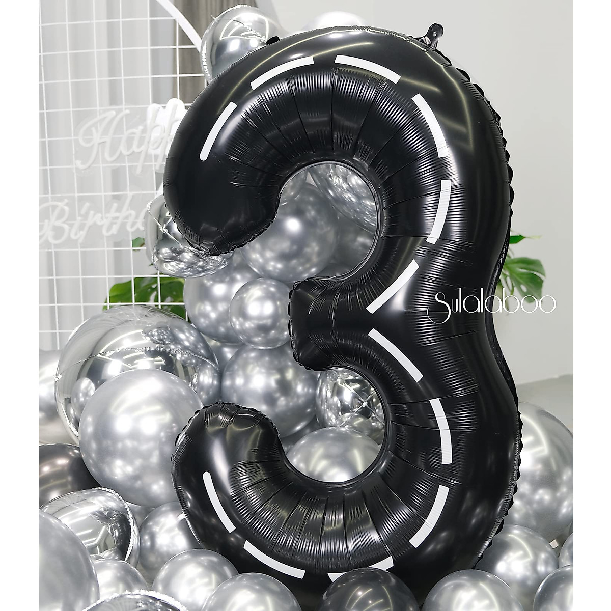 SULALABOO 40Inch Black Number 3 Balloon Large Helium Number Balloons 0-9 Giant Digital 3rd Foil Mylar Big Party Balloon for Boy Birthday Party Anniversary Graduation Decorations