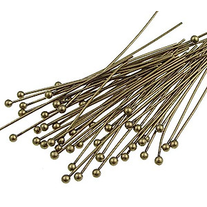 200pcs 26mm Round Ball Head Pins (Wire 0.8mm/0.03 inch/ 20 Gauge) Antique Bronze Plated Brass for Jewelry Beading Craft Making CF45-26