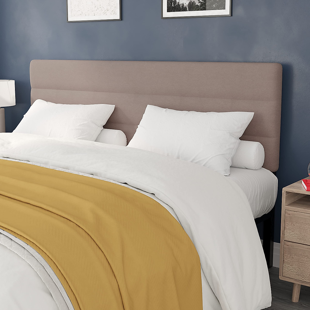 Flash Furniture Paxton Upholstered Headboard - Channel Stitched Taupe Fabric Upholstery - King - Adjustable Height from 44.5" to 57.25" From Floor