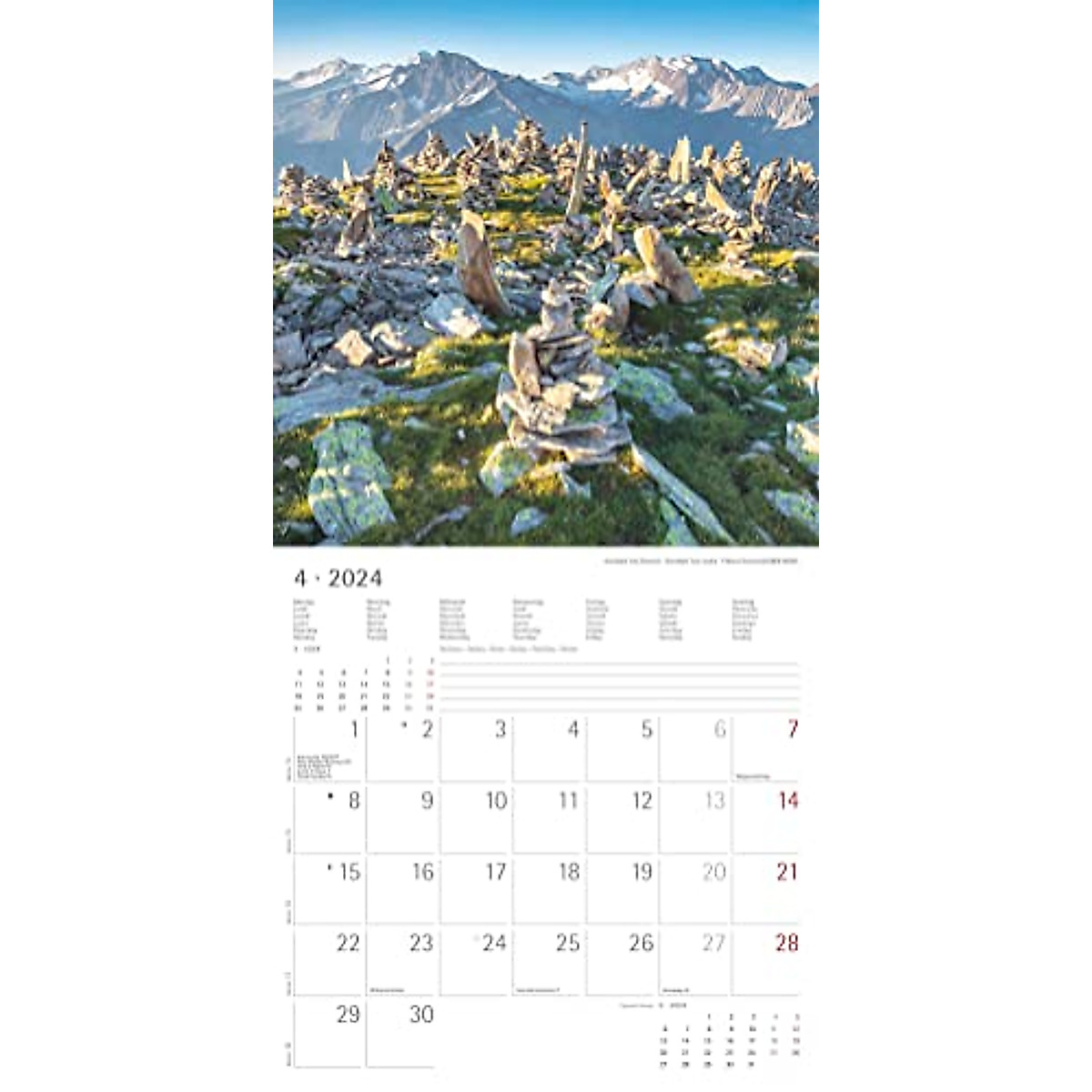 Alpen 2024 - Brochure Calendar 30 x 30 cm (30 x 60 Open) - Calendar with Space for Notes - The Alps - Picture Calendar - Wall Planner - Nature Calendar