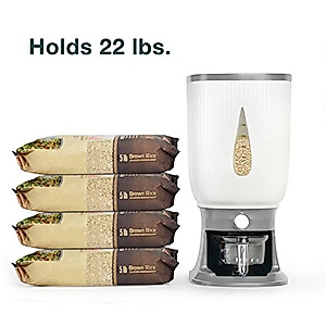 Variety Savings Coutnertop Rice Dispenser – Air Tight Rice Dispenser – Included Measuring Rice Cup & Cleaning Brush – Multipurpose Kitchen Rice Dispenser for Grains Cereal Snacks Nuts & More – 22 lbs - Gray