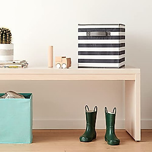 Amazon Basics Collapsible Fabric Storage Cubes Organizer with Handles, 10.5"x10.5"x11", White/ Light Grey Stripe - Pack of 6