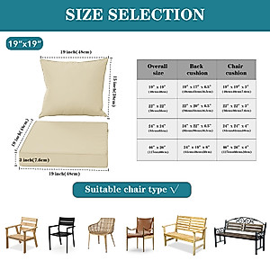 Comcaver Outdoor Cushions for Patio Furniture, Waterproof Fade and Tear Resistant Deep Seat and Backrest Cushion Set for Chair Couch Swing, 22x22 Inch, Beige, 1 Set
