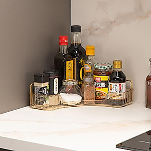 hxbigjin 90° Corner Bathroom Counter Organizer,Vanity Trays for Skincare Makeup Storage Shelf，Perfume and Cosmetic Dresser Organizer,Countertop,Kitchen Spice Rack (Champagne,1 Tier)