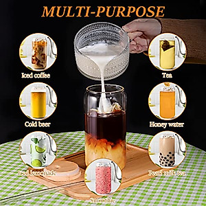 Verdenu 4 Pcs Glass Cups Set, 16oz Drinking Glasses with Lids and Glass Straws, Can shaped Iced Coffee Cup, Clear Beer Can Glass, Cute Tumbler Cup, Ideal for Gift, Homemade DIY Drink