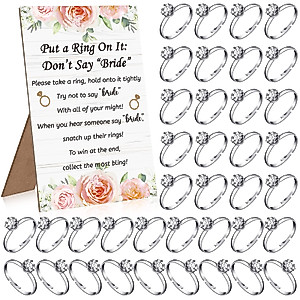 Kathfly Put a Ring on It Bridal Shower Games with 100 Bridal Shower Rings Wedding Shower Games Engagement Party Games Not Say Bride Rules Cards Bridal Shower Decorations for Guest Bridal Shower Favors
