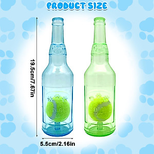 Aerbee 2Pcs Crunchnplay Bottle Toy for Dogs, Interesting Squeaky Dog Toys, 7.7" Rubber Water Bottle Toys with Tennis Ball, Outdoor Interactive Dog Toys Dogs Dental (Blue & Green)