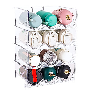 Plastic Water Bottle and Wine Rack Storage Organizer,4 Tier 12 Containers Stackable Bottle Holder Storage,Wine Drink Storage Stand for Pantry Organizer Kitchen Countertop,Refrigerator,Cabinet,Freezer