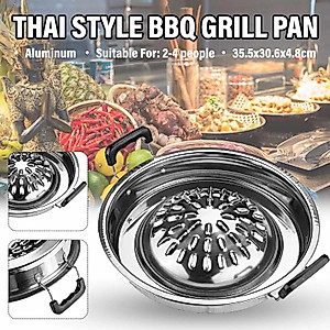 RSBFER Korean BBQ Grill Pan, Aluminum Stovetop Round Barbecue Grill Plate, Basket Steamer Cookware Kitchen Cooking Tools,35cm