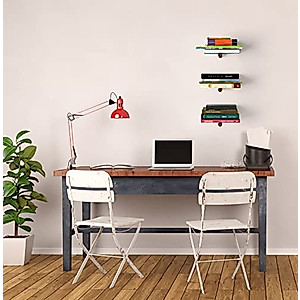 Decorative Invisible Floating Bookshelf with Wooden Rod, Wall Mounted Metal Book Organizer Shelf, for Home, Office, Library, Study, Livingroom, Bedroom, Set of 3 Walnut.