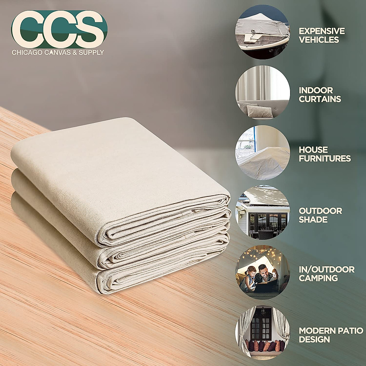 Heavy Purpose 10 Ounce Cotton Canvas Fabric by CCS CHICAGO CANVAS & SUPPLY Cotton Canvas Bolt for Apparel Bags Furniture Washable Reusable Duck Cloth Fabric, 5 Yard Bolt, Light Blue