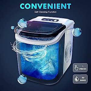 Ice Makers Countertop with Self-Cleaning, 26.5Lbs/24Hrs, 9 Cubes Ice Ready in 6 Mins, Portable Ice Maker with Ice Scoop/Basket for Home/Kitchen/Office/Bar, White(with Handle)