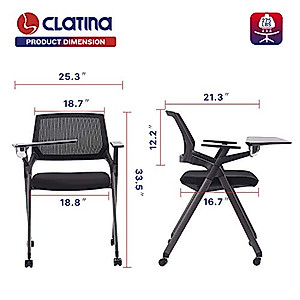 CLATINA Tablet Arm Chair with Caster Wheels Mesh Guest Nesting Stacking for Office School Classroom Training Conference Waiting Room Black