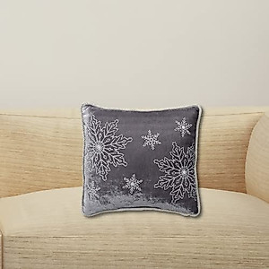 Comfy Hour Let It Snow Collection 14"x14" Winter Christmas Snowflake Accent and Throw Pillow Seasonal Cushion, Dark Gray, Polyester