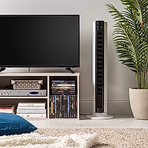 IRIS USA 31.5" WOOZOO Oscillating Tower Fan with Remote and Adjustable Vents, 3 Speed and Natural Breeze Settings Air Circulator Floor Fan, White/Black