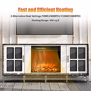 Tangkula 18 Inch Recessed Electric Fireplace Insert, 1500W Freestanding Fireplace Stove Heater W/Adjustable Flame Effect & Temperature, Built-in Thermostat, Timing Function, Remote Control