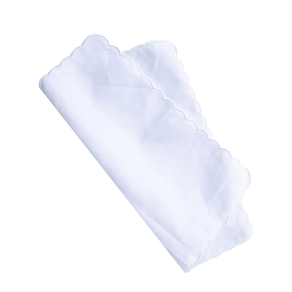 CoCoUSM White Handkerchiefs Premium 60s Cotton scalloped Hankies 11 Inches