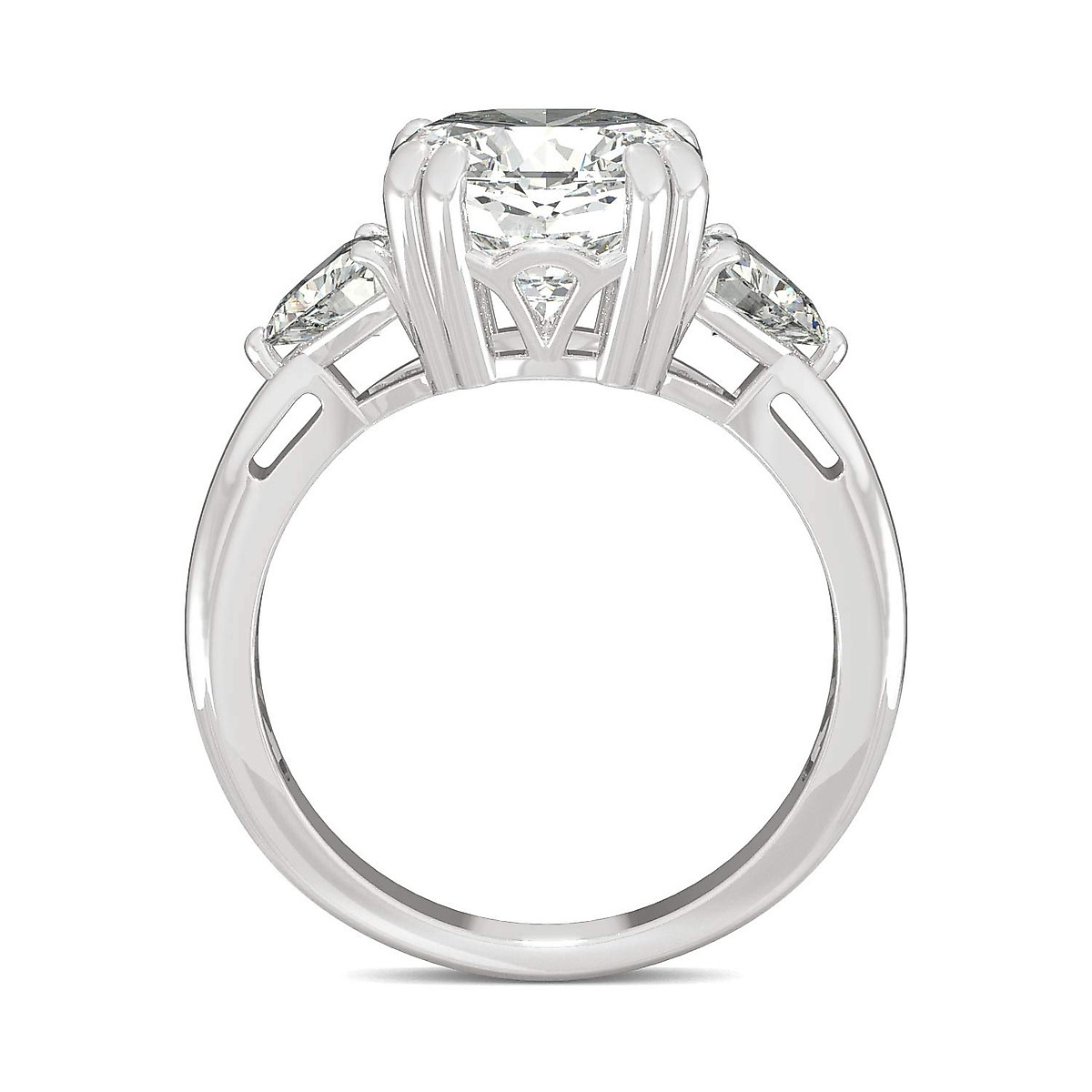 Charles & Colvard Created Moissanite 9.5mm Cushion Cut Three Stone Engagement Ring for Women | 5 cttw DEW | Lab Grown | Solid 14K White Gold with Rhodium | Size 7