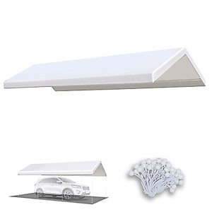 YardGrow 10'x20' Carport Replacement Canopy Upgraded Carport Replacement Top Canopy Cover for Car Garage Shelter Tent with Ball Bungees, Canopy ONLY (White)