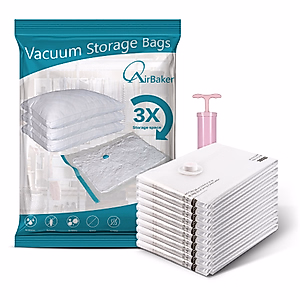 AirBaker 10 Pack (Medium) Vacuum Storage Bags, Space Saver Sealer Bags for Clothes Comforters Blankets Pillows with Travel Hand Pump