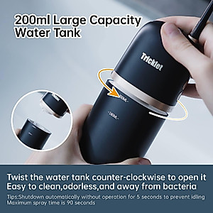 Water Dental Flosser for Teeth, Tricklet Cordless Oral Irrigator with 4 Modes and 3 Gears, IPX7 Waterproof, Portable USB Rechargeable Water Dental Picks for Home and Travel Black