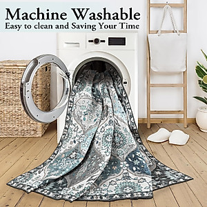 Lahome Moroccan 6x9 Area Rugs for Living Room,Ultra-thin Carpet for Bedroom Soft Blue Rug, Oriental Machine Washable Rug Distressed Non Shedding Throw Rug for Dining Room Office (6x9ft,Blue)