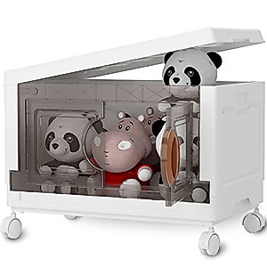 Webetop Large Collapsible Storage Bins with Lid - 19 Gal Folding Storage Box with Universal Wheels, Plastic Storage Bins for Household, Living Room, Dorm Stackable Storage Bins with Door