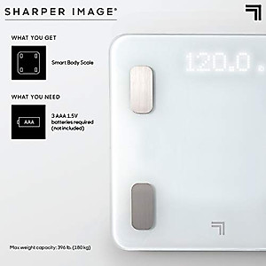 SHARPER IMAGE Digital Bathroom Smart Scale, Wireless Bluetooth Connectivity, Companion App Tracks Weight, Body Fat & BMI, Android & iOS Compatible, 10 User Health Profiles, Accurate Precision Sensors